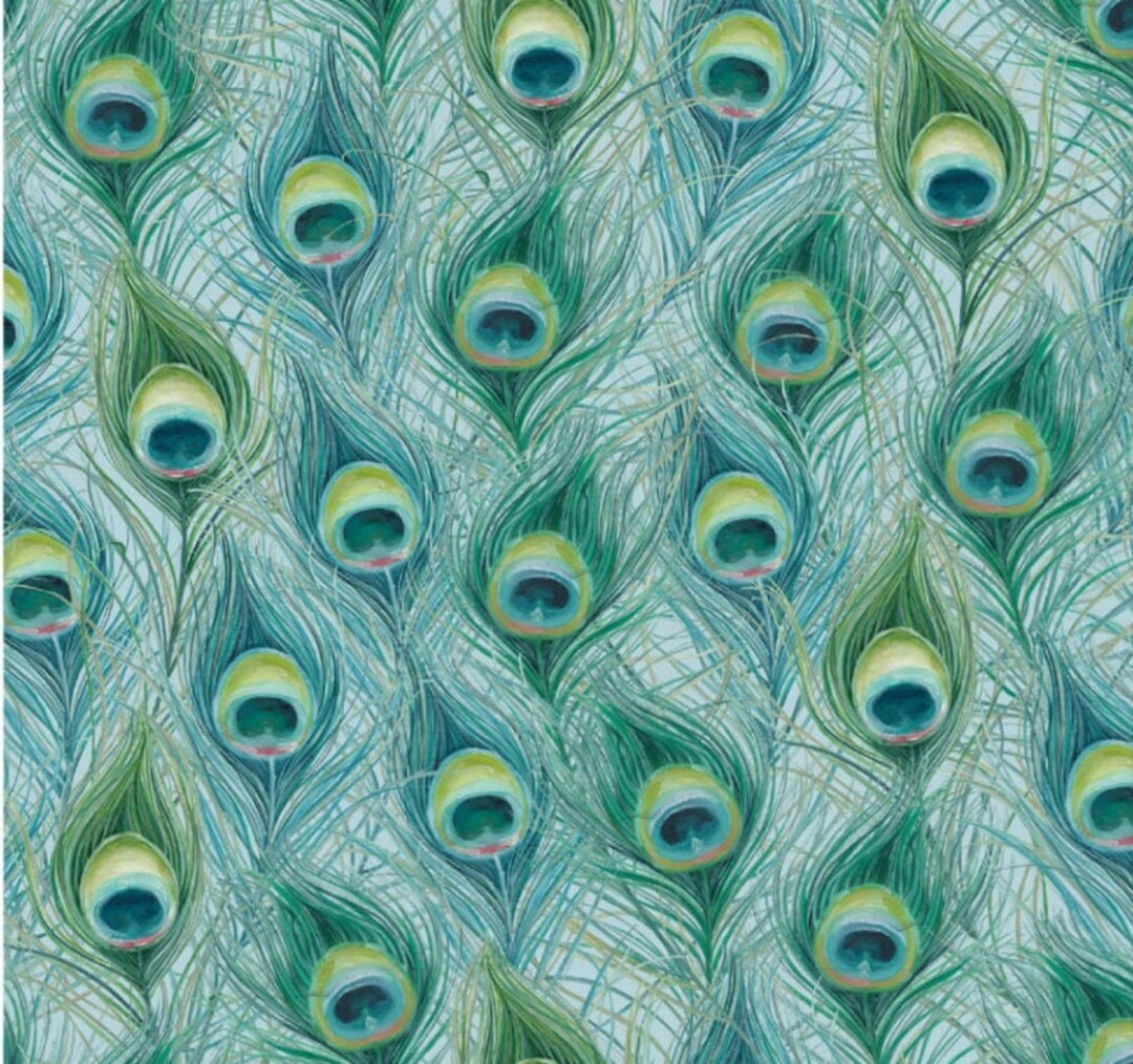 Peacock Feather Fabric, 100% Cotton, Peacock Fabric by the Yard, Choose ...