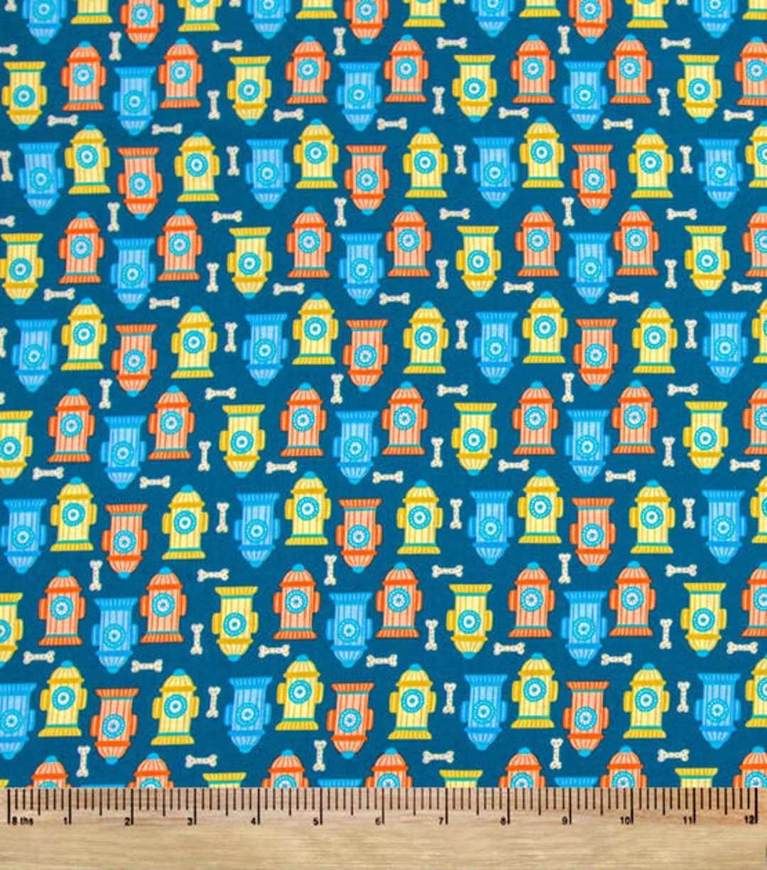 Fire Hydrants and Bones Fabric, 100% Cotton, Fabric by the Yard, Choose ...
