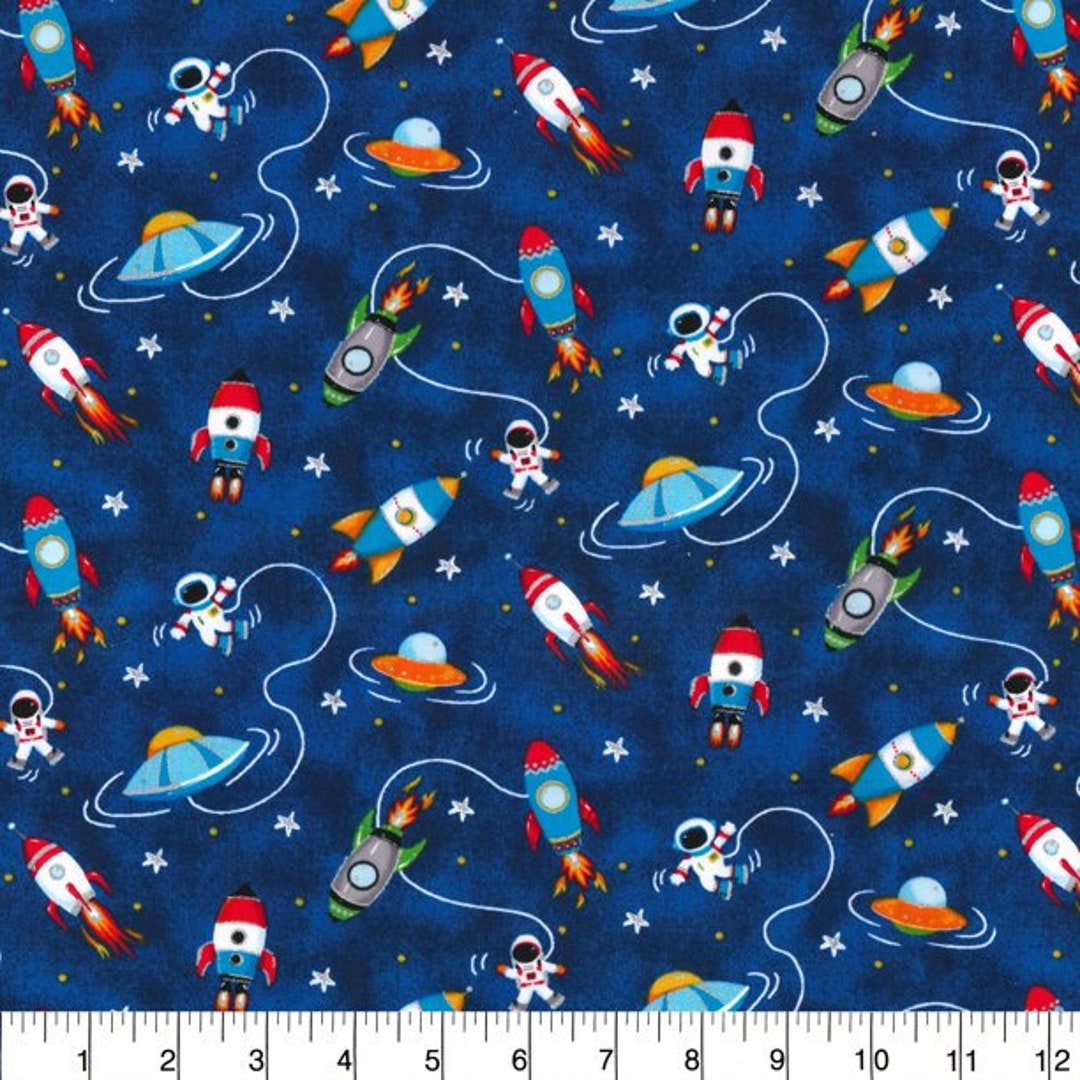 Rocket Ship Fabric, 100% Cotton, Spaceship Fabric, Fabric by the Yard, Choose Your Cut - Etsy