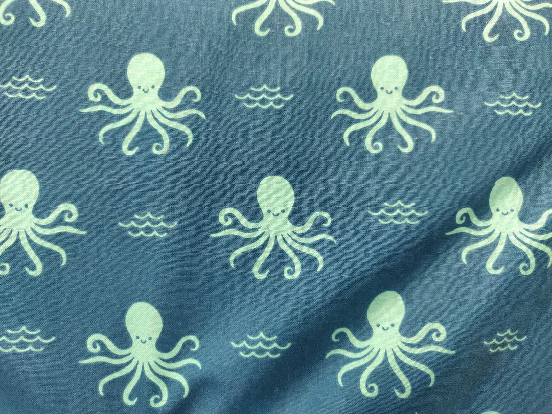 Octopus Fabric, 100% Cotton, Nautical Fabric, Ocean Fabric, Fabric by ...
