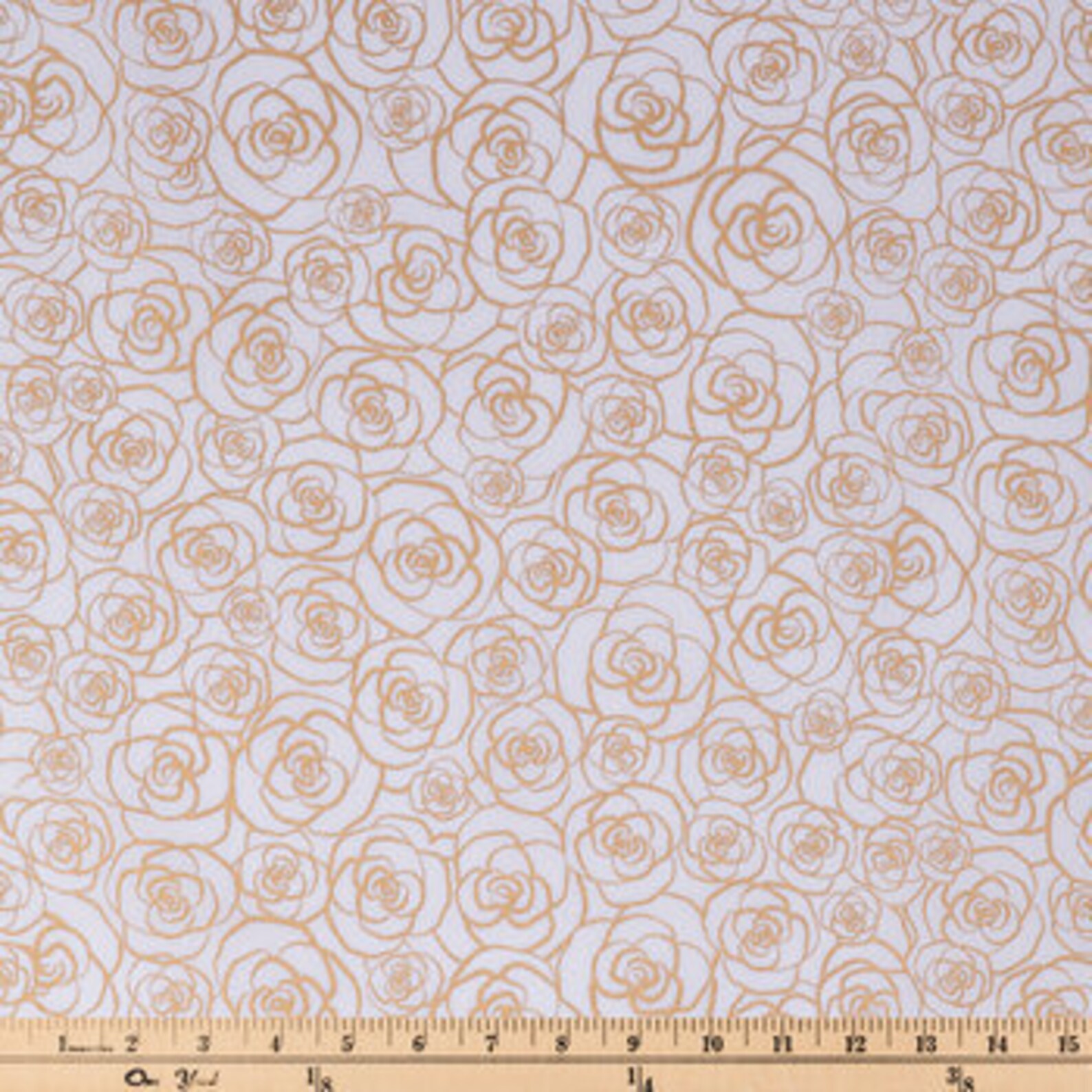 Gold Rose Outline on White 100% Cotton Fabric Fabric by the | Etsy