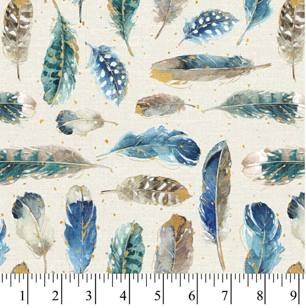 Feathers on Ivory Fabric 100% Cotton fabric Fabric by the | Etsy