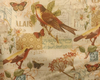 Vintage Bird Fabric Birds and Butterflies by Susan Polston Mod Vintage ...