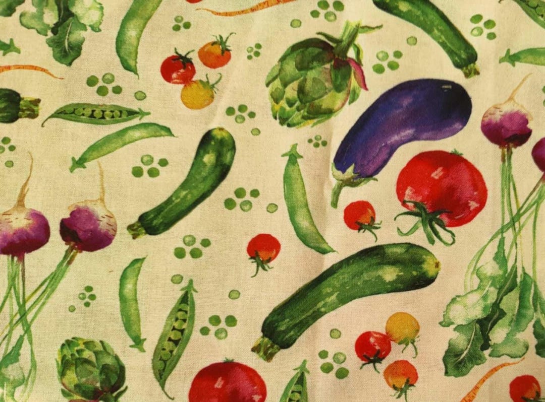 Vegetables Fabric, 100% Cotton Fabric, Vegetable Fabric, Fabric by the ...