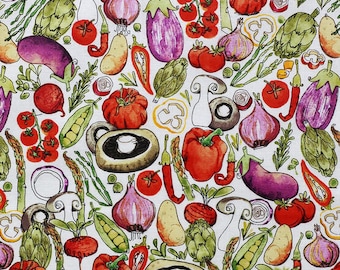 Vegetables Fabric My Veg Garden by Damaste Carrots Tomato Eggplants ...