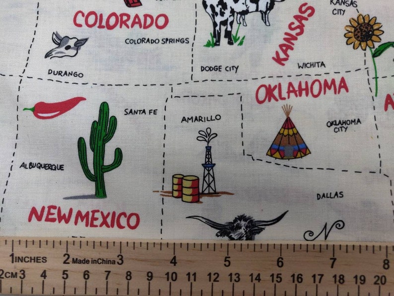 US States Fabric, 100% Cotton Fabric, United States Map Fabric, Fabric ...
