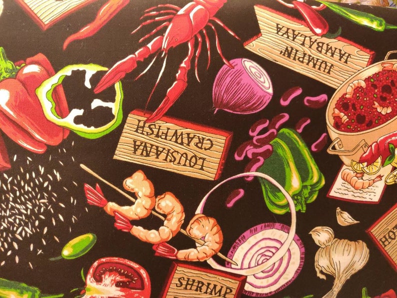 Cajun Seafood Fabric, 100% Cotton, Crawfish Fabric, Fabric by the Yard ...