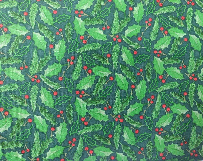 Christmas Holly Fabric, 100% Cotton, Christmas Fabric, Fabric by the ...