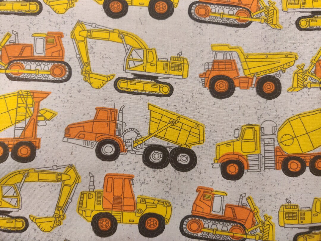 Construction Trucks Fabric, Construction Crew Fabric, 100% Cotton ...