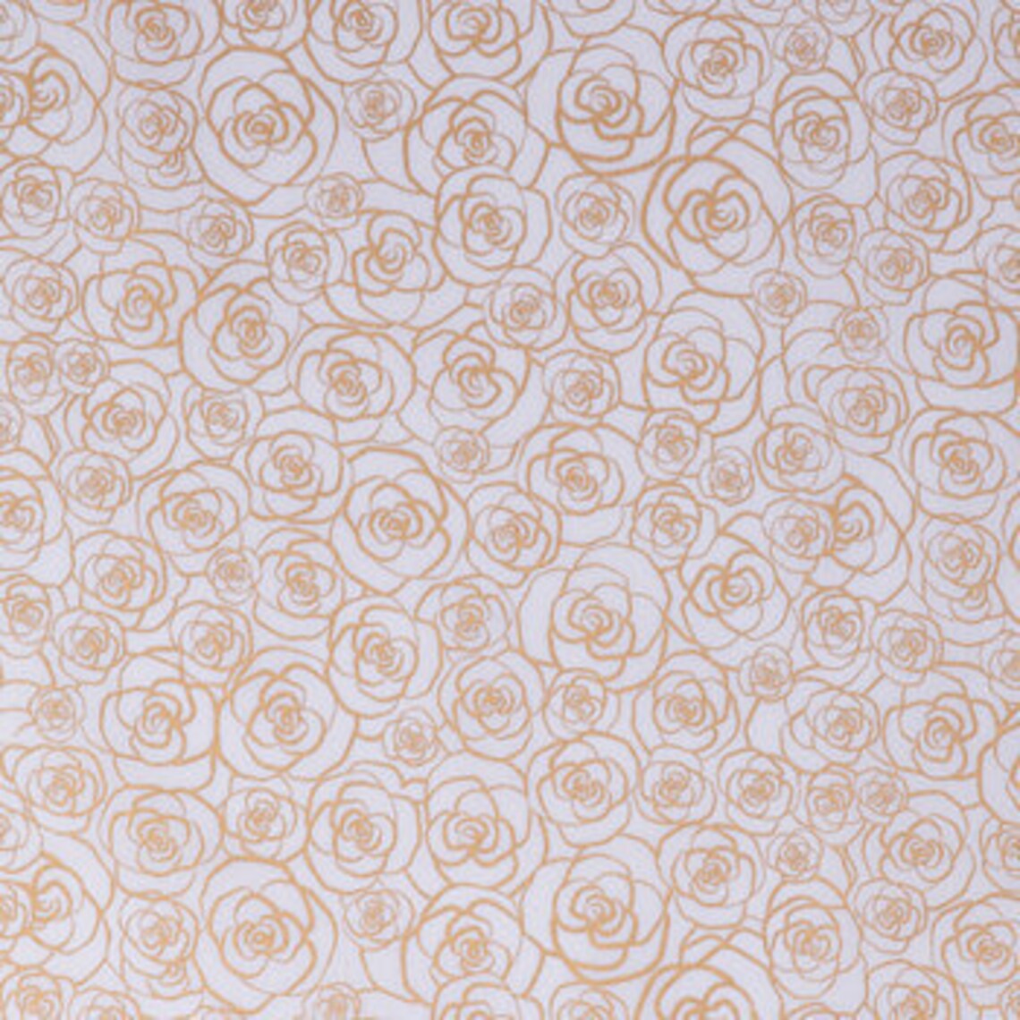 Gold Rose Outline on White 100% Cotton Fabric Fabric by the | Etsy