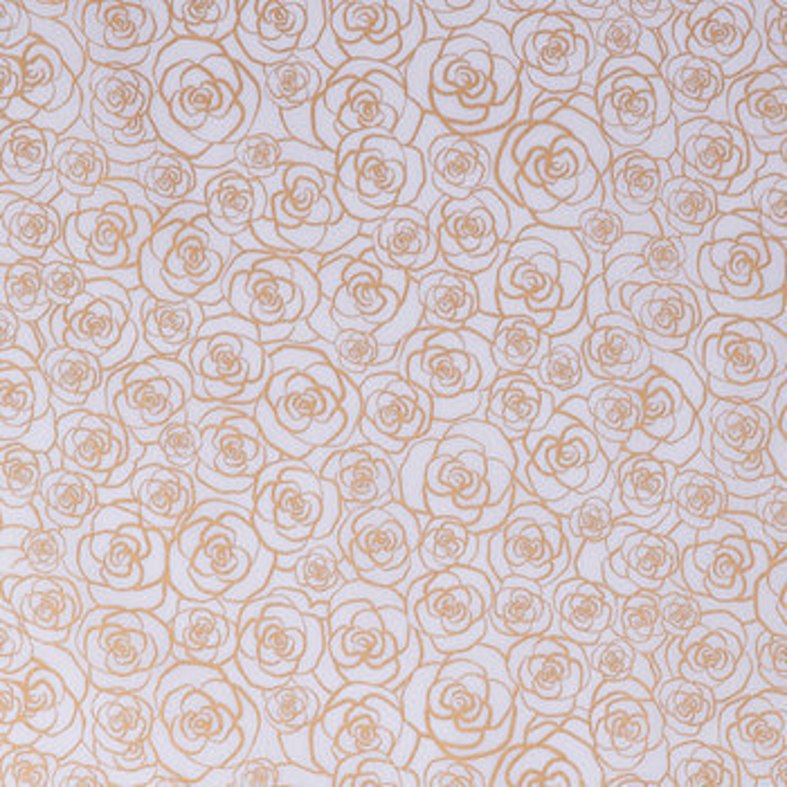 Gold Rose Outline on White 100% Cotton Fabric Fabric by the | Etsy