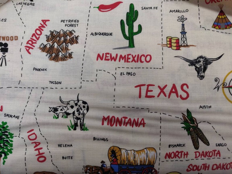 US States Fabric, 100% Cotton Fabric, United States Map Fabric, Fabric ...
