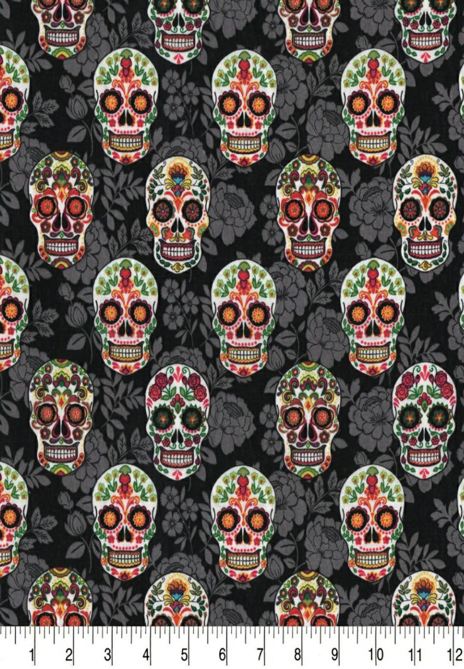 Sugar Skulls Fabric, 100% Cotton Fabric, Halloween Fabric, Fabric by ...