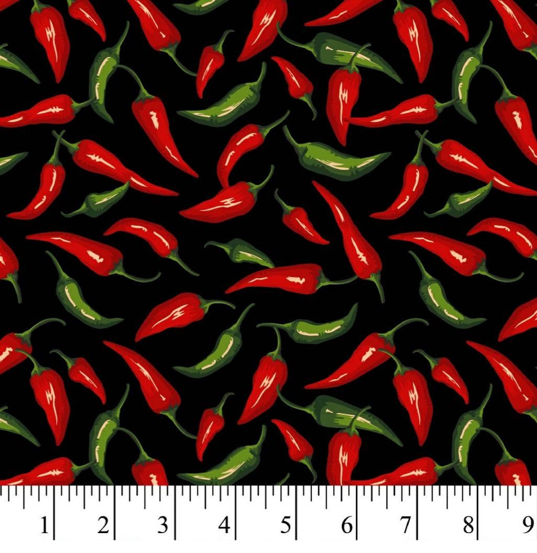 Chili Peppers Fabric, 100% Cotton Fabric, Fabric by the Yard, Choose ...