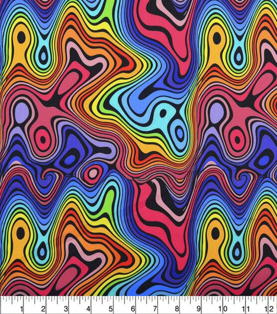 Psychedelic Rainbow Fabric, 100% Cotton, Fabric by the Yard, Oil Slick ...