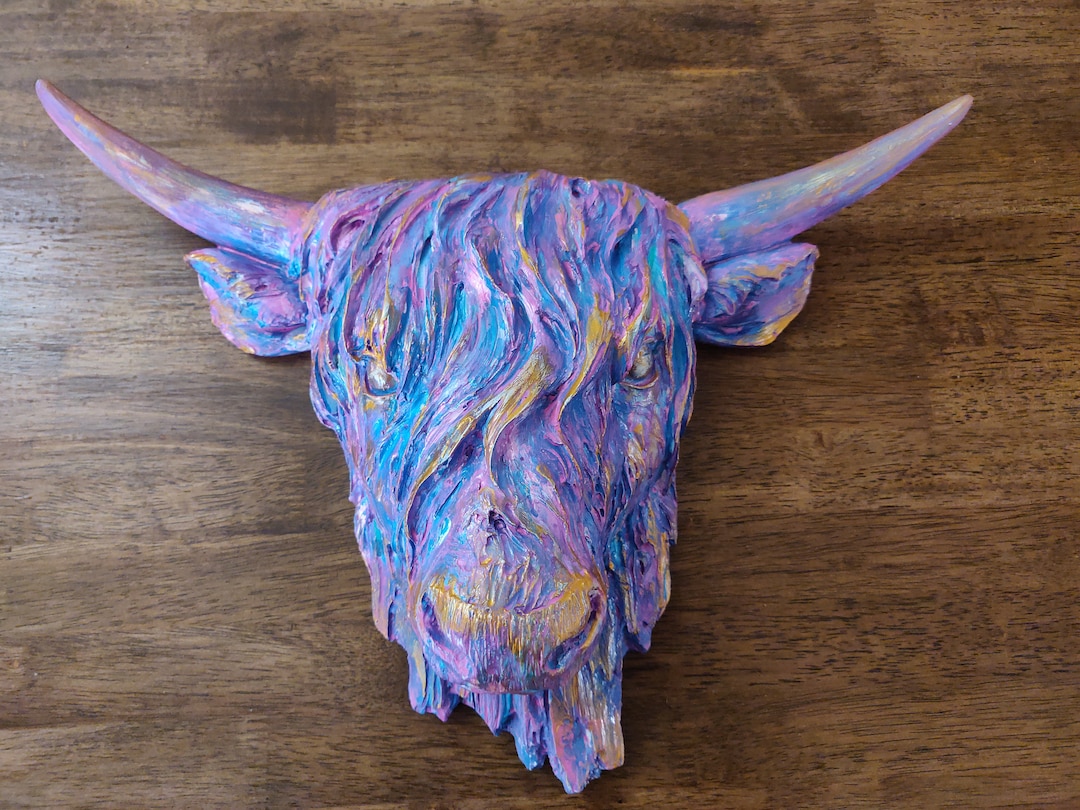 Rainbow Highland Cow Head, Faux Taxidermy, Fake Taxidermy, Faux Cow ...