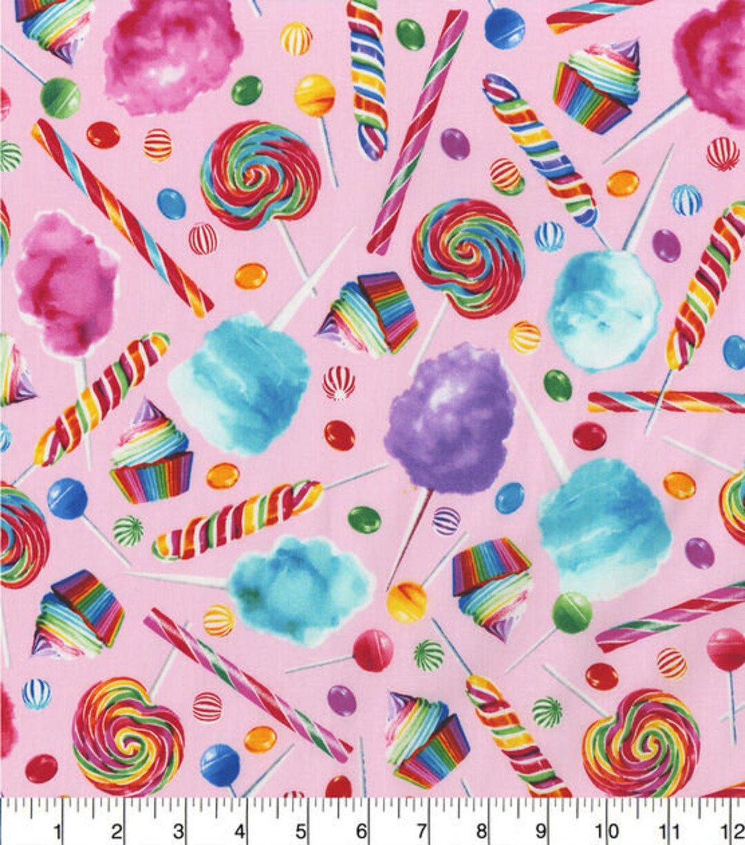 Candy Fabric 100% Cotton Tossed Candy on Pink Fabric by the - Etsy