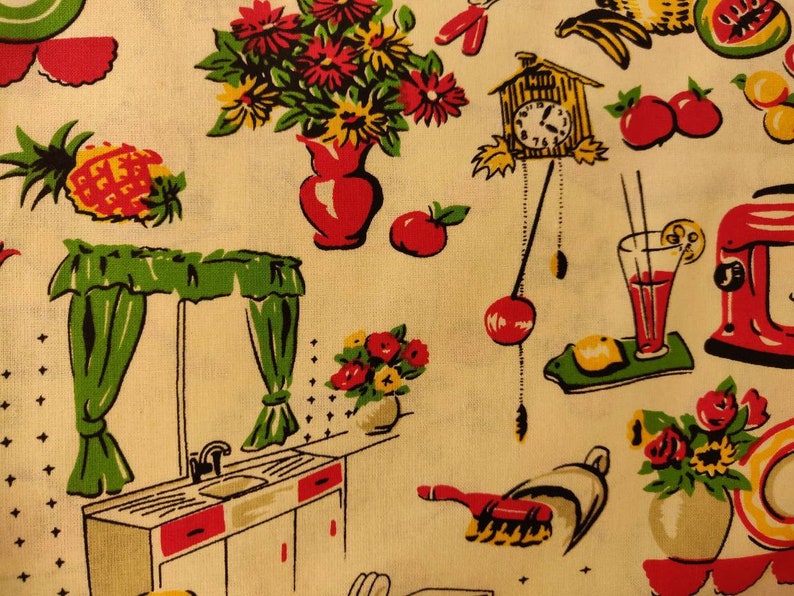 Retro Kitchen Fabric, 100% Cotton, Cooking Fabric, Fabric by the Yard ...