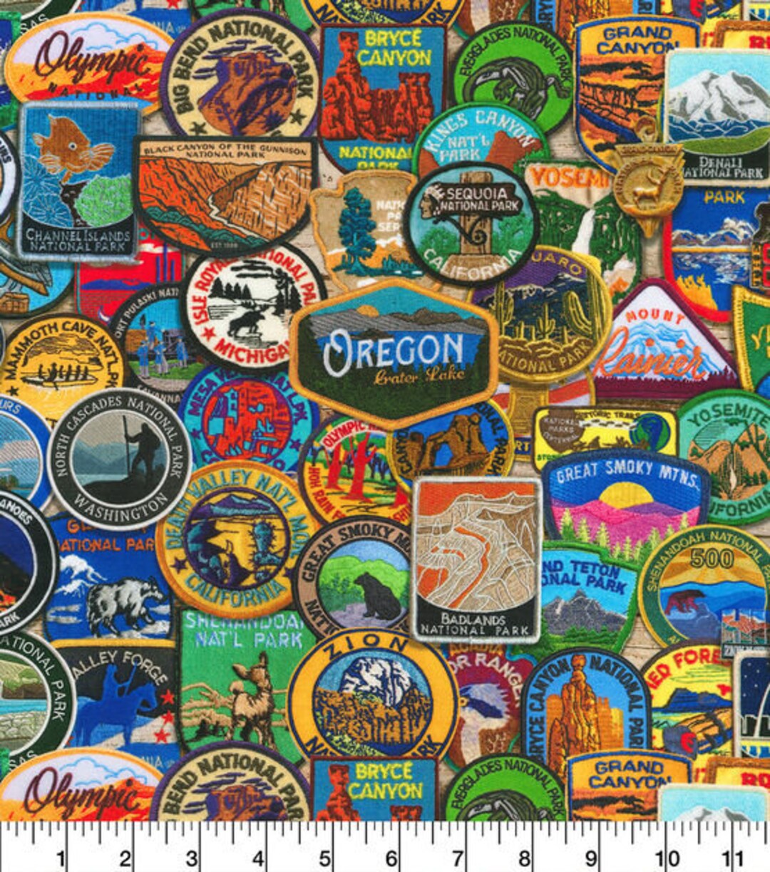 National Parks Patches Fabric, 100% Cotton Fabric, Fabric by the Yard ...