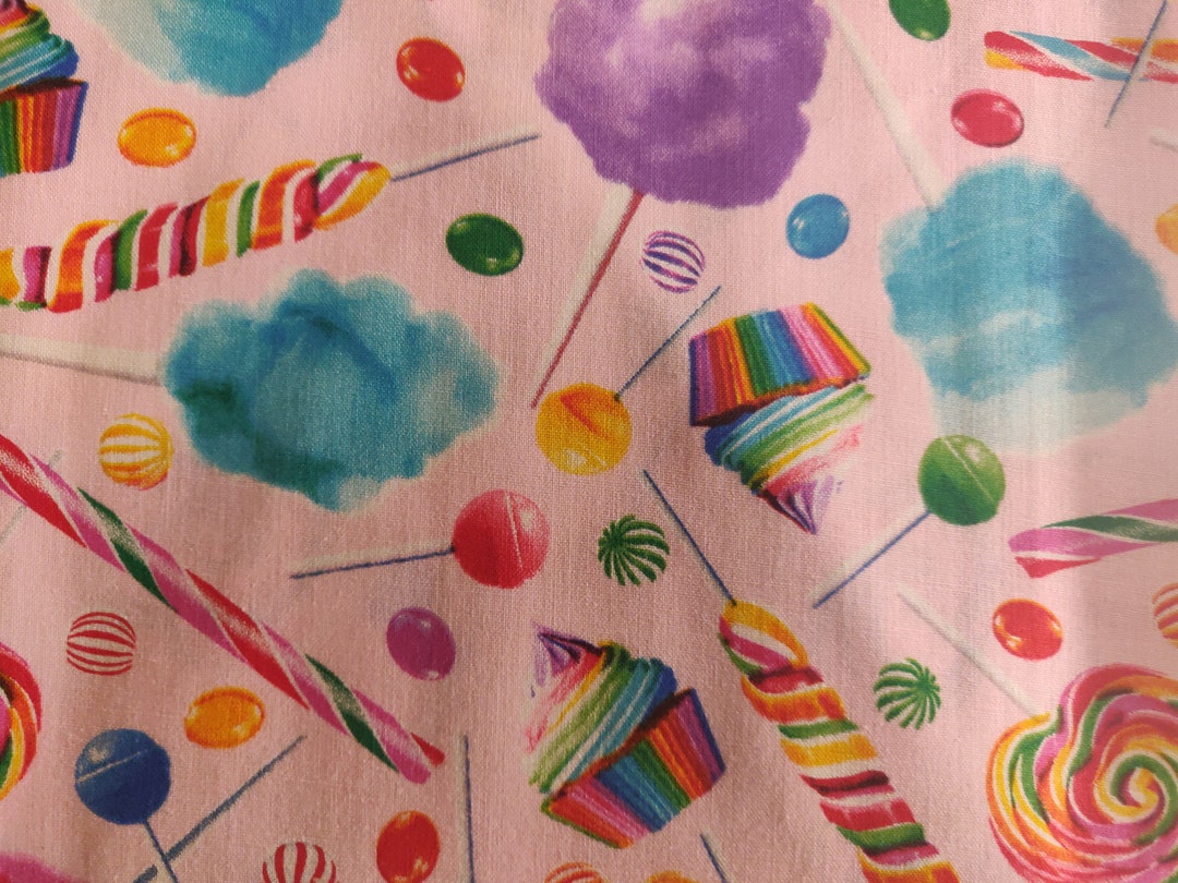 Candy Fabric, 100% Cotton, Tossed Candy on Pink, Fabric by the Yard ...