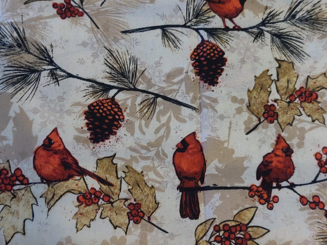 Cardinal Bird Fabric, 100% Cotton, Fabric by the Yard, Choose Your Cut ...