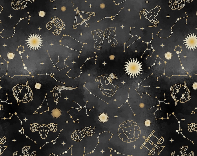 Zodiac Fabric Zodiac Constellations in Night Navy by ...