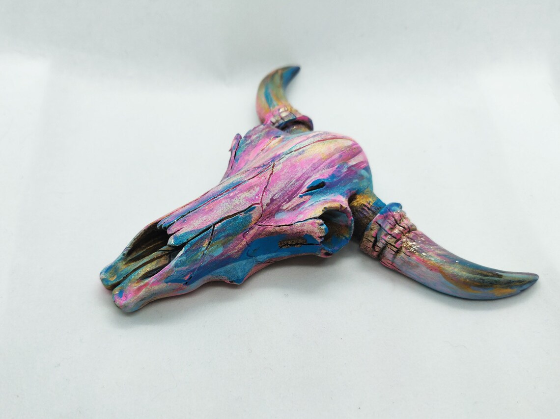 Mini Cow Skull, Rainbow Painted Cow Skull, Faux Taxidermy, Fake ...