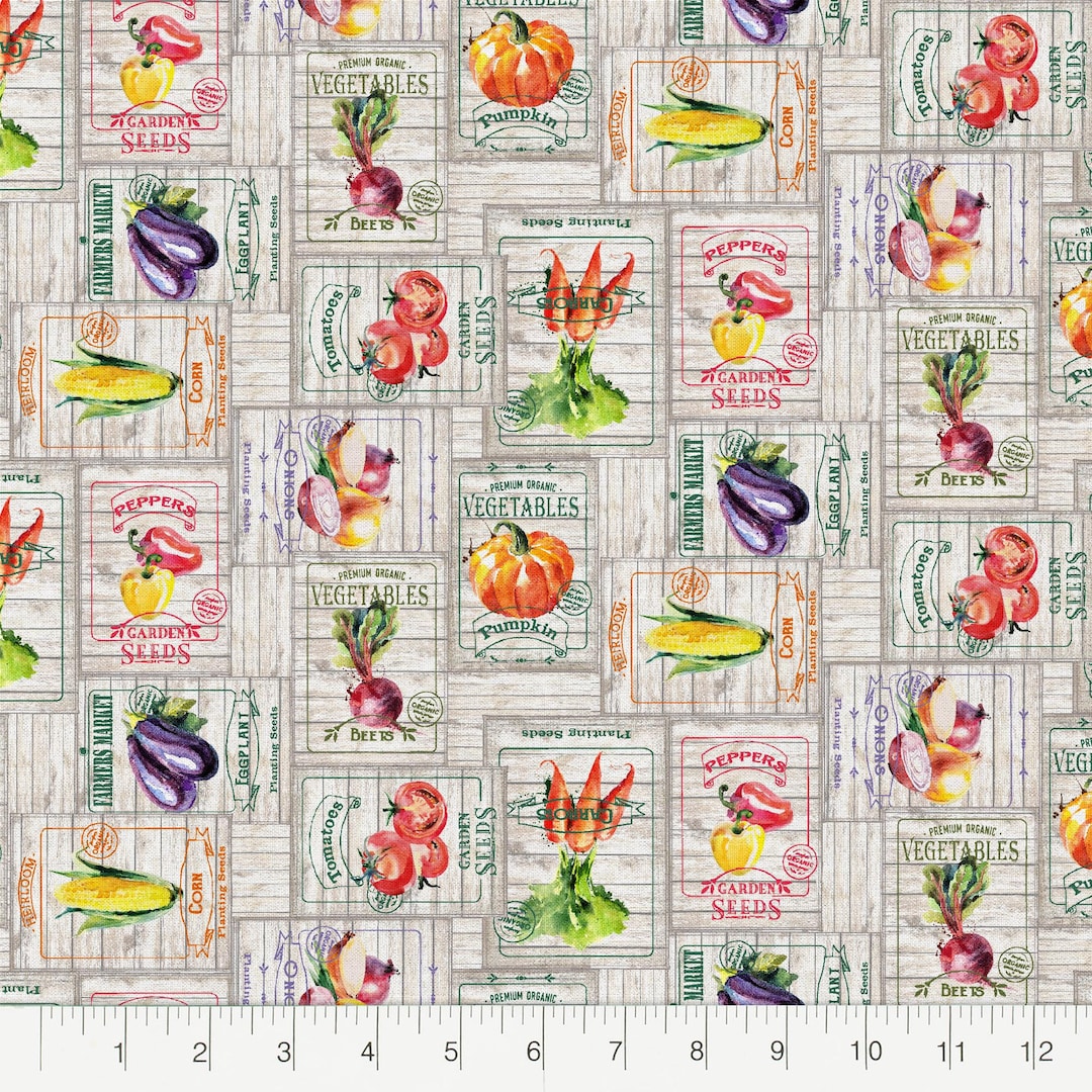 Vegetable Seeds Fabric, 100% Cotton, Fabric by the Yard, Seed Packet ...
