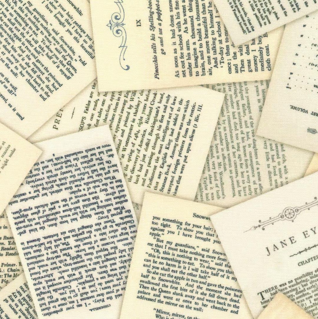 Book Page Fabric, 100% Cotton, Fabric by the Yard, Choose Your Cut - Etsy