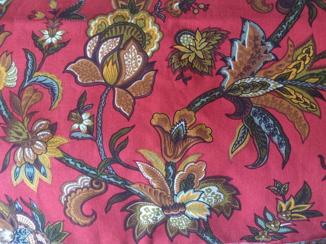 Vintage Red Floral Upholstery Fabric, House N Home Fabrics and ...