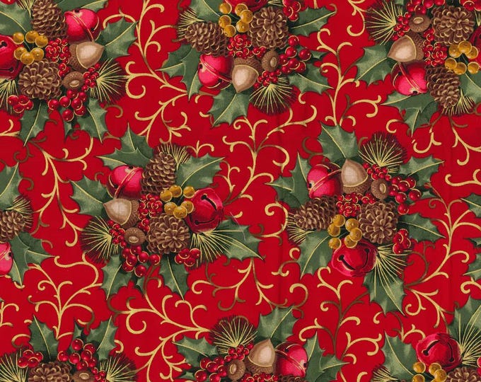 Christmas Holly Fabric, 100% Cotton, Christmas Fabric, Fabric by the ...