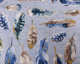 Blue Watercolor Boho Feather Fabric Watercolor Feathers by Dariara ...