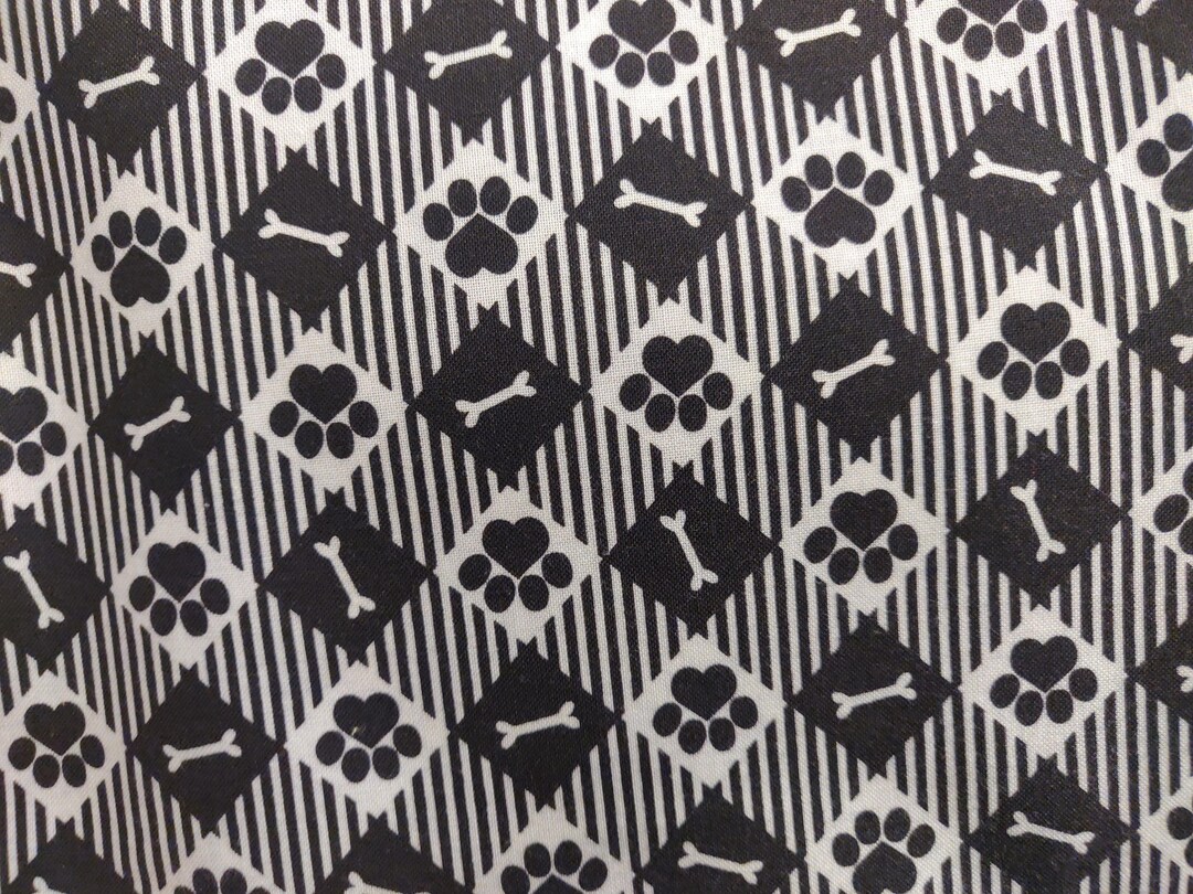Buffalo Check Paw Prints and Bones Fabric, 100% Cotton, Fabric by the ...