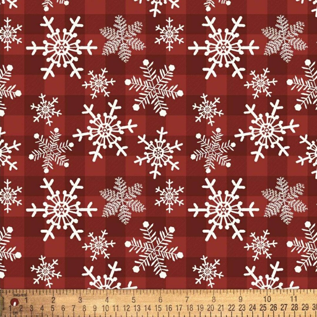 Plaid Snowflake Fabric, 100% Cotton, Christmas Plaid Fabric, Fabric by ...