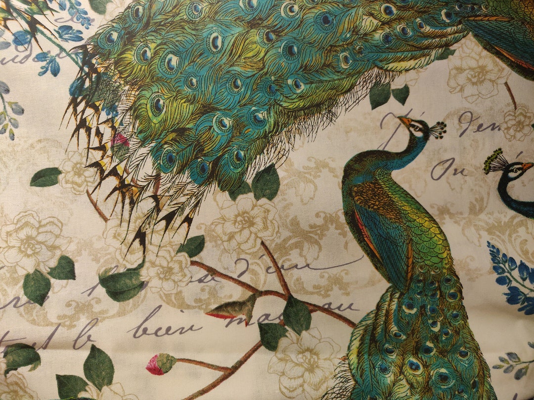 Peacock Fabric, 100% Cotton, Blue and Green Peacocks Fabric by the Yard ...