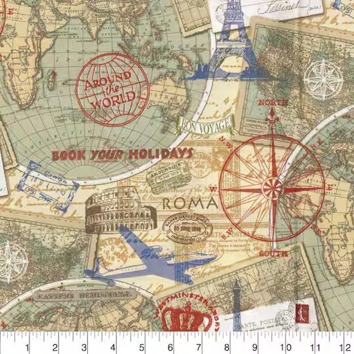Travel Fabric, 100% Cotton Fabric, Fabric by the Yard - Etsy