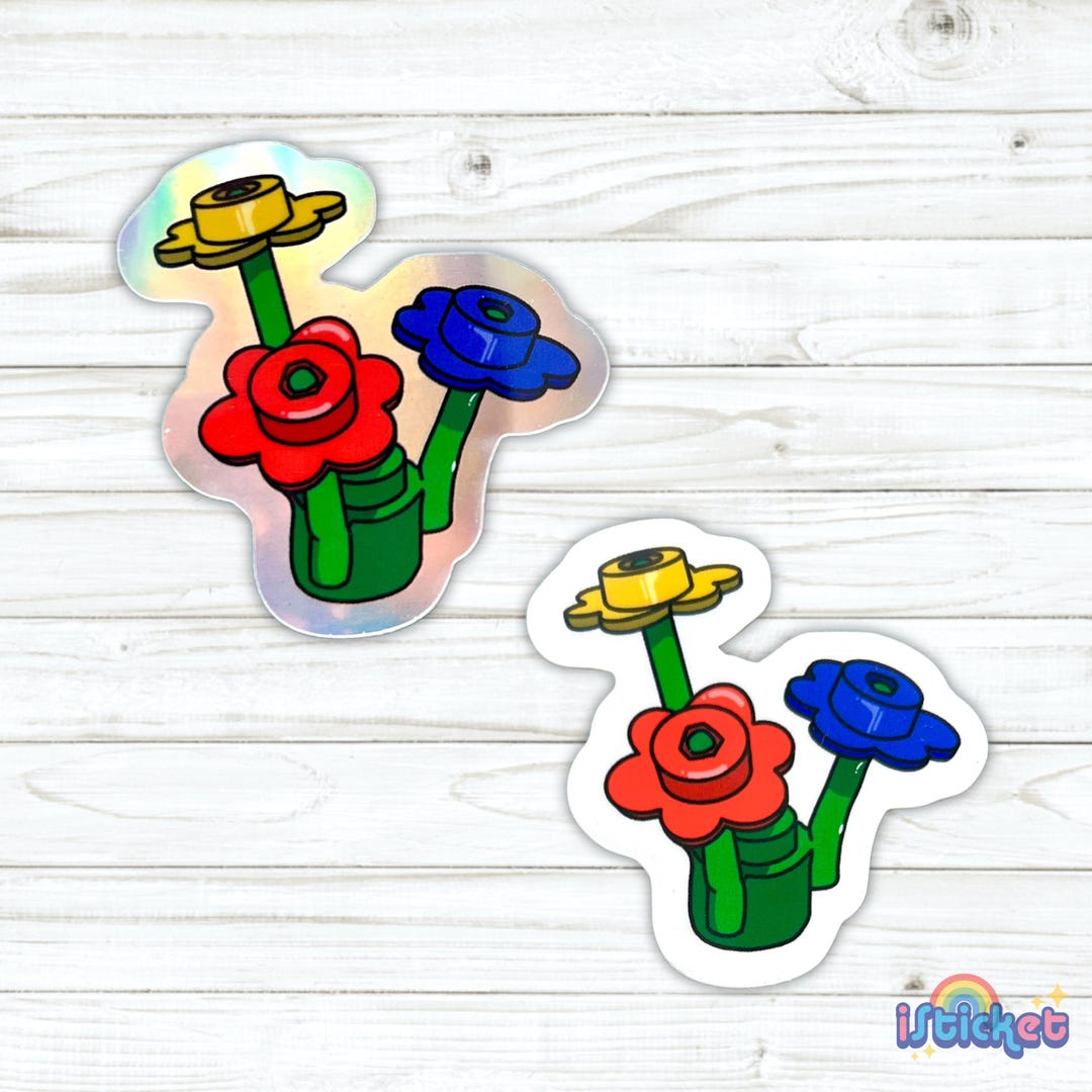 Toy Flowers Vinyl Sticker | Brick Flowers Sticker | Holographic Die Cut ...