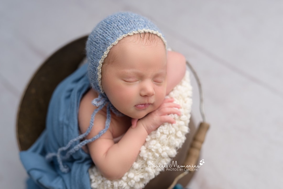 Blue Baby Girl Bonnet,newborn Bonnet ,light Blue Cream Baby Bonnet ...