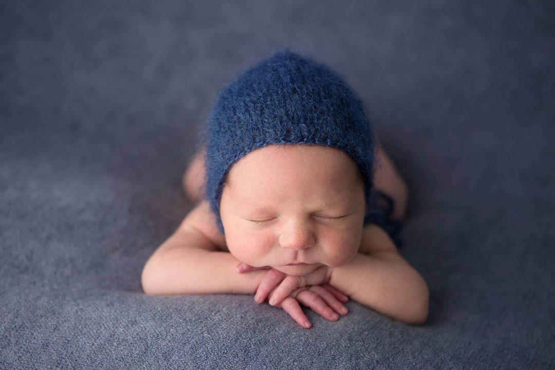 Navy Blue Bonnet, Newborn Navy Mohair Bonnet, Dark Blue Baby Bonnet ...