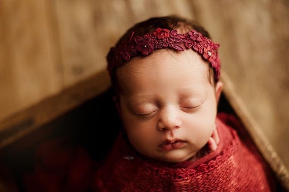Red Headband burgundy Baby Headband photo Prop Baby Headband vintage Beaded Newborn Headband baby Red Headband RTS Headband Etsy UK