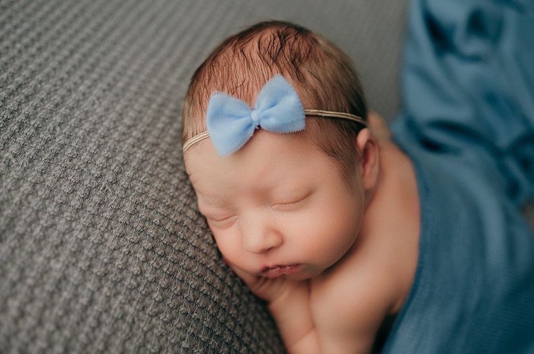 Blue Baby Headband Bow , Newborn Blue Hairbow , Photo Prop Headband ...