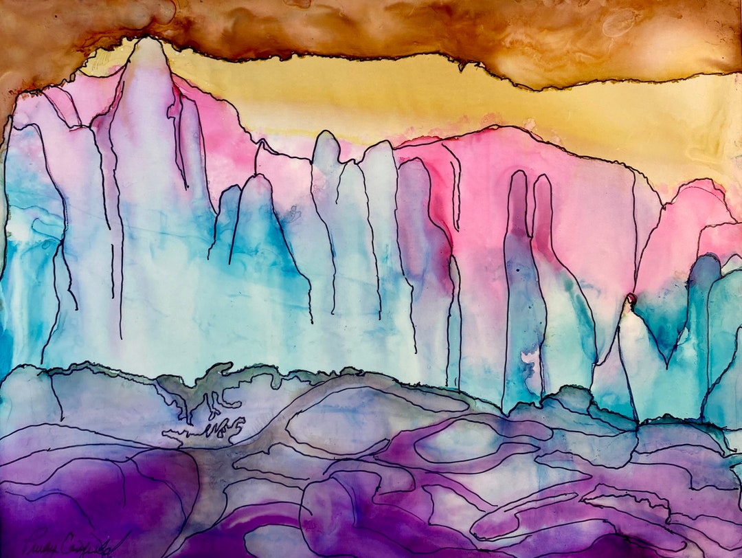 Caverns and Crevices, Rock Formations, Stylized Mountain Art, 8.5 X 11 ...