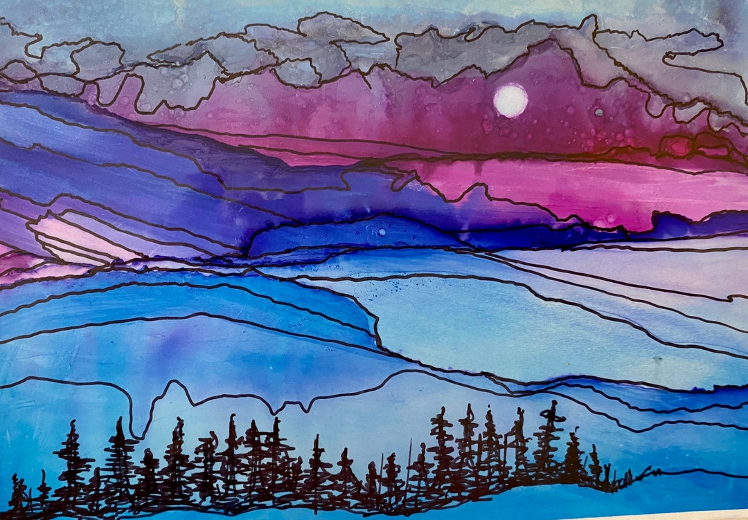 Mountains & Valleys. 8 X 10 Alcohol Inks on Yupo Paper. White Acid Free ...
