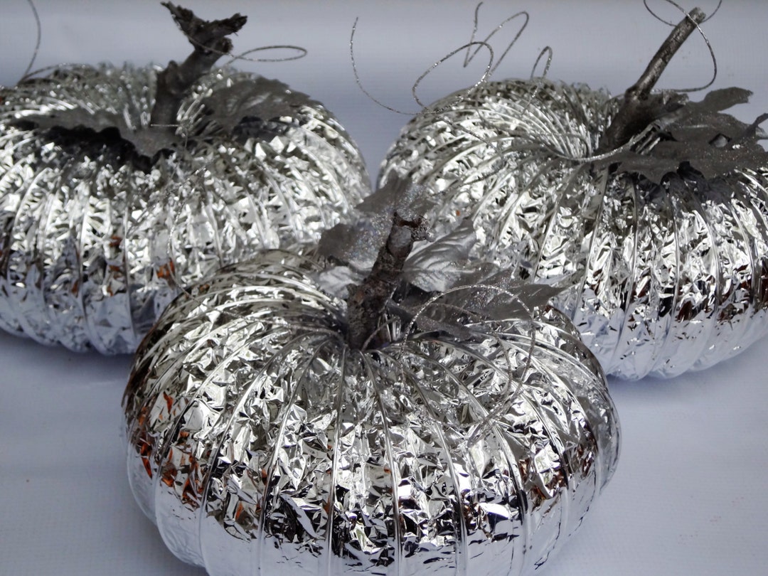 Halloween Decor, Silver Pumpkins, Thanksgiving Decor, Fall Centerpiece ...