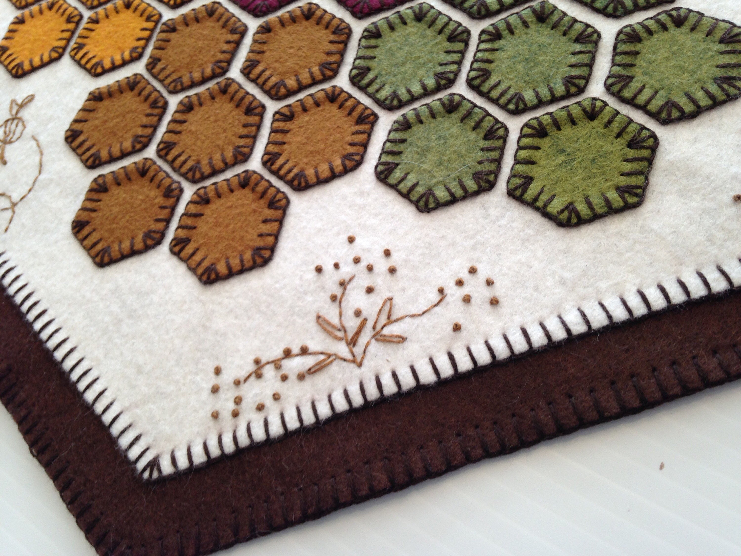 Wool Applique Pdf Pattern Blanket Stitch Hexies Using Hand | Etsy