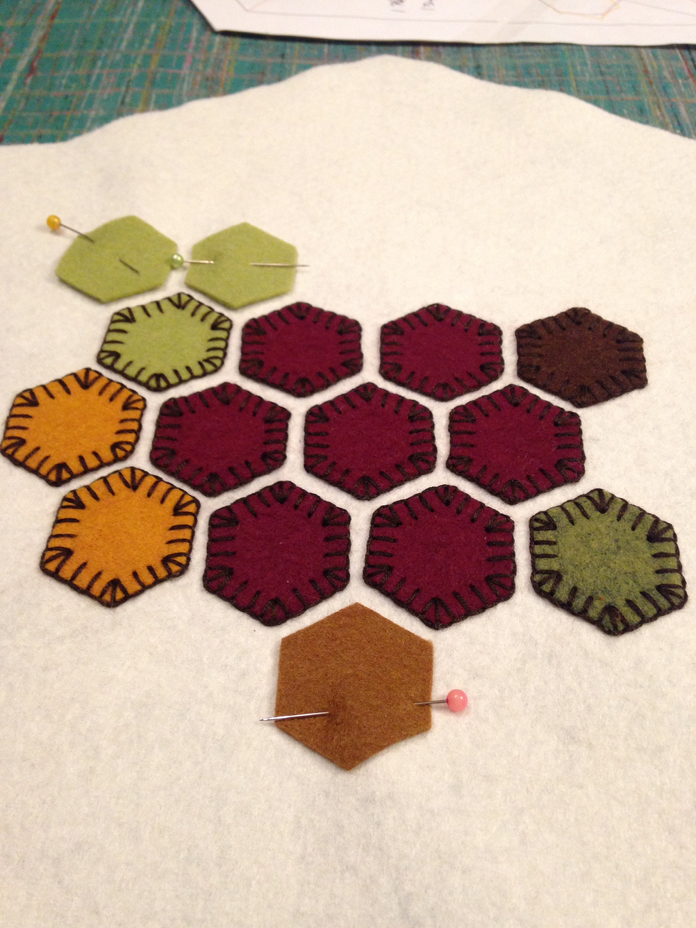 Wool Applique Pdf Pattern Blanket Stitch Hexies Using Hand | Etsy