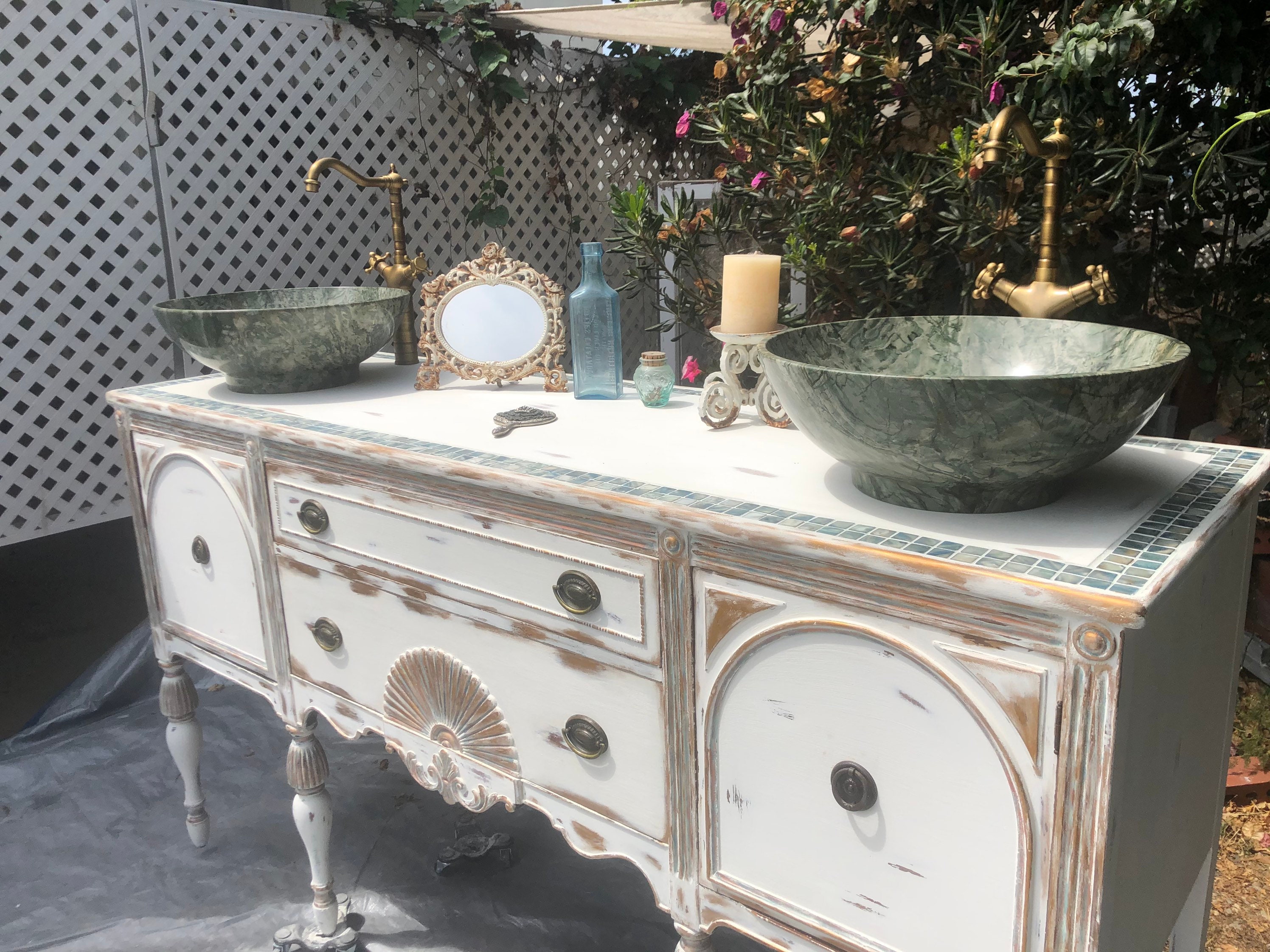 SOLD, Out of Stock, Bathroom, Vanity, Double Sink, Vessels, Mother of ...