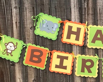 Jungle Birthday Banner Safari Animals Zoo Bunting Banner - Etsy