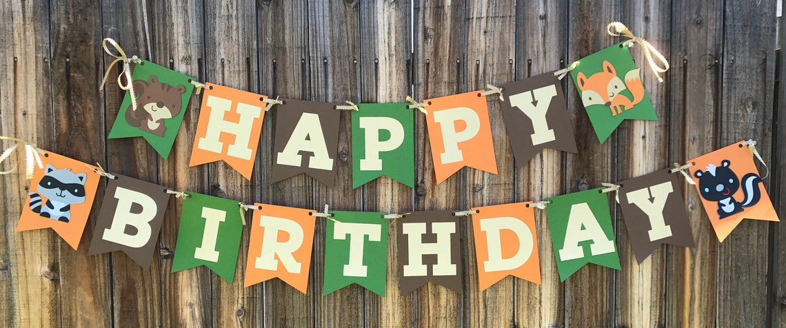 Woodland Animals Birthday Banner | Etsy