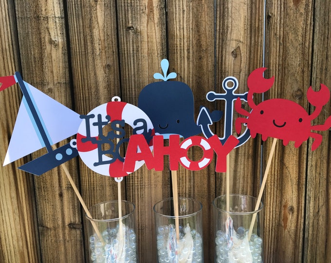 Nautical Party Printable Banner and Mini Cake Bunting. Red White Blue ...